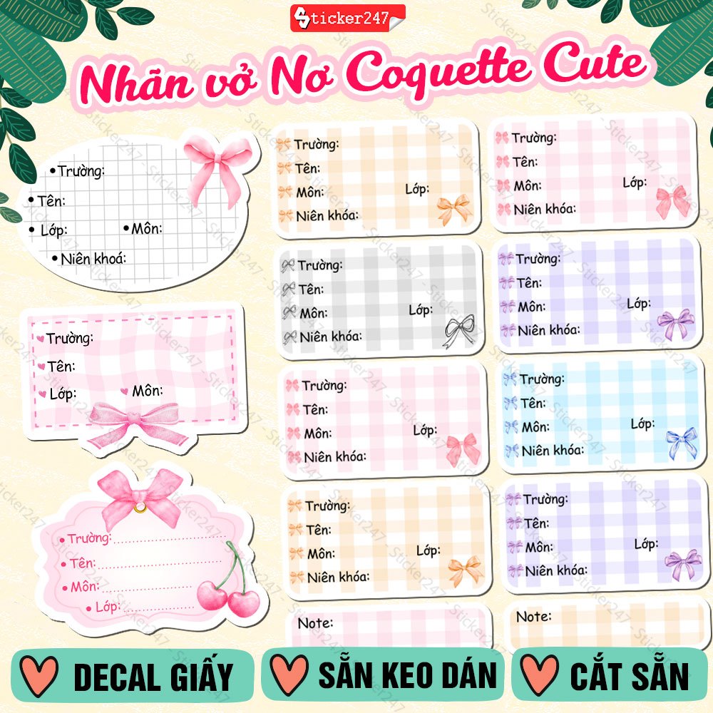 Coquette Notebook Labels - Pastel Pink, Blue, Purple Bow Labels ...