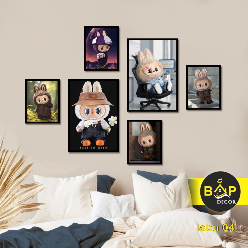 Set of 6 wall paintings, cute formex labubu wall paintings, decor for ...