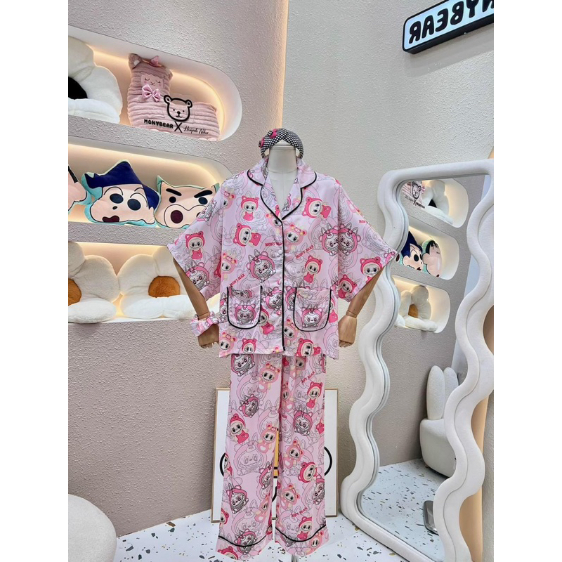 MONYBEAR LABUBU PINK PIJAMA SET WITH BLACK POCKETS (with HAIR COLON ...