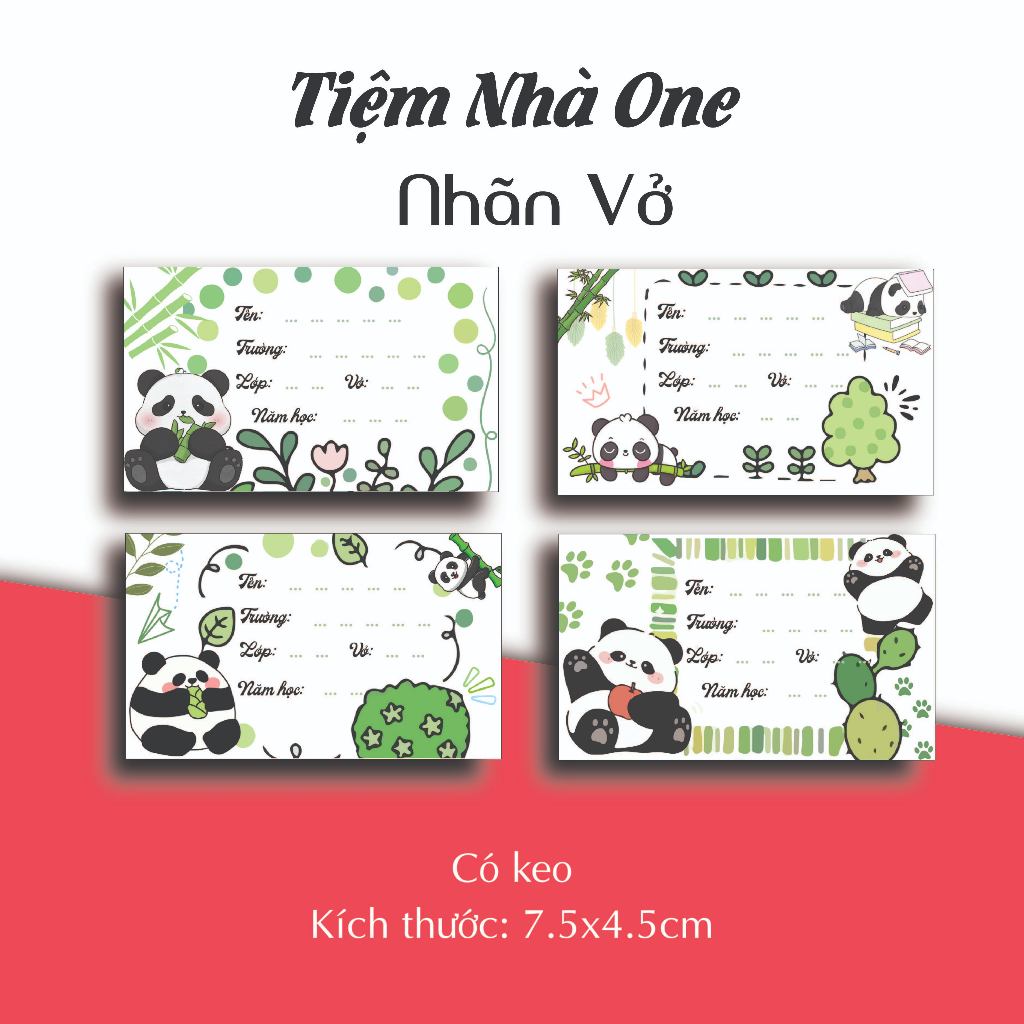 50 panda notebook labels, panda stickers + 8 free name frames, name ...