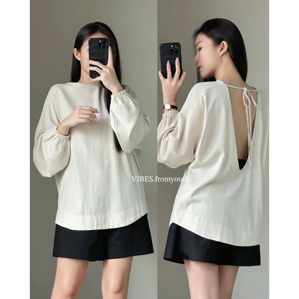 LINEN OPEN BACK TIE SHIRT_AV1894 | Shopee Philippines