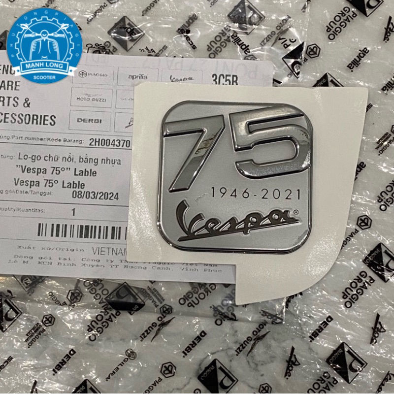 Vespa 75 year 3D chrome plated stamp (genuine) Motorcycle Sticker ...