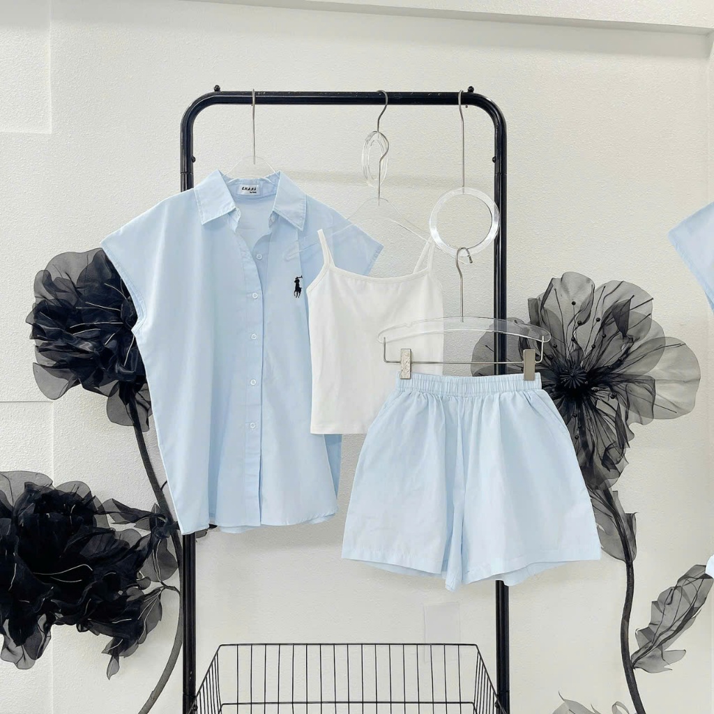 SET BLUE SLEEVE SHIRT WITH EMBROIDERED BEST LOGO + WHITE 2-STRING BRA ...