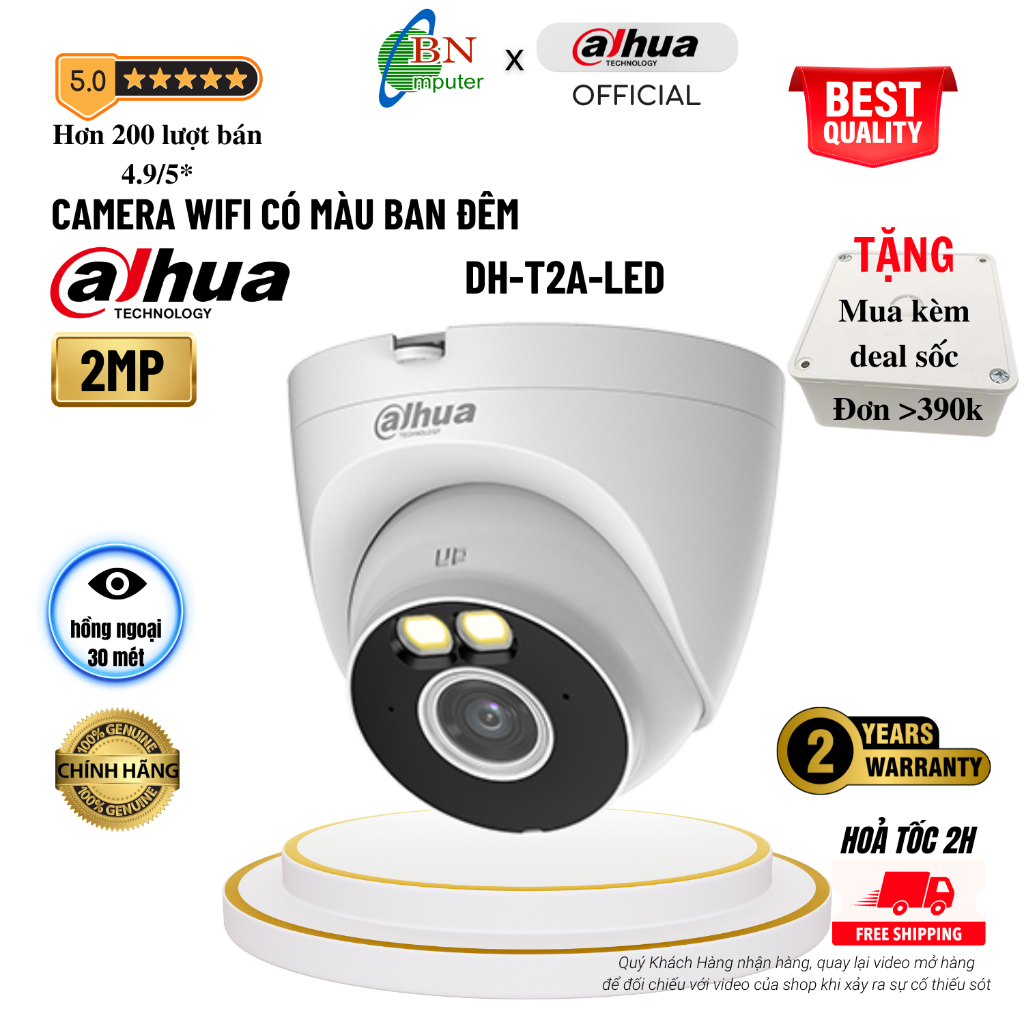 Dahua DH-T2A-LED 2MP Wifi IP Camera, built-in microphone, night color ...