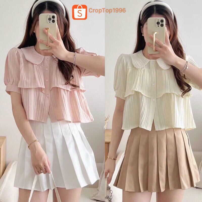 CROPTOP KOREAN lotus collar shirt made of high quality foam A157 ...