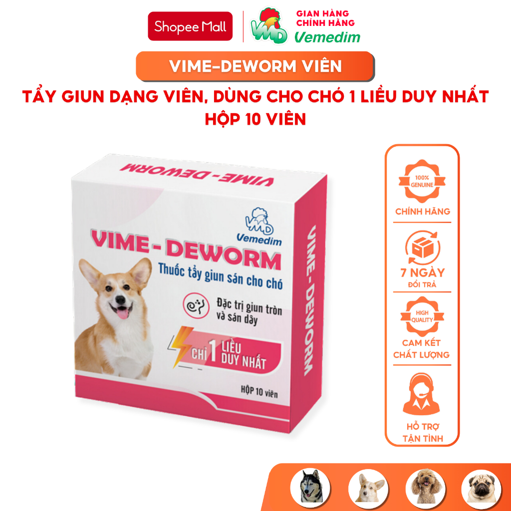 Vemedim Vime-Deworm deworming for dogs, take only 1 dose, box of 10 ...
