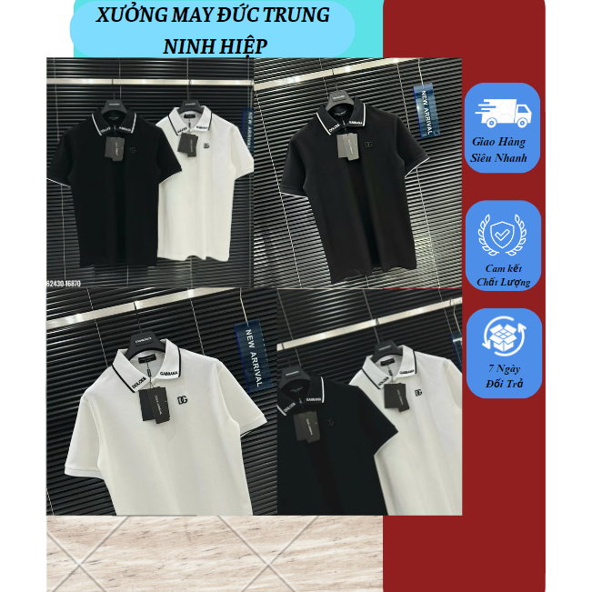 Don Che Polo Shirt with Hinge Logo Pattern on Chest and Full Collar ...
