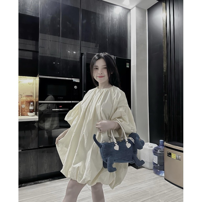 [V1.588] Loose 2-Layer Puff Sleeve Dress in 3 Colors with Real Photos ...