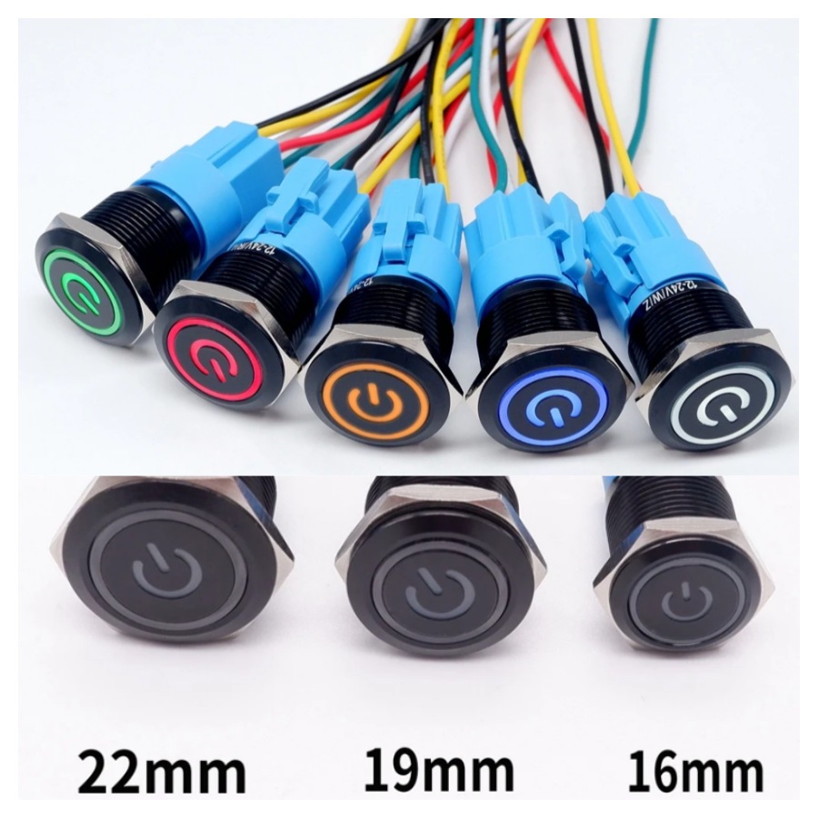 16mm LED metal switch with LED face, Black shell, 12V/16mm LED Black ...