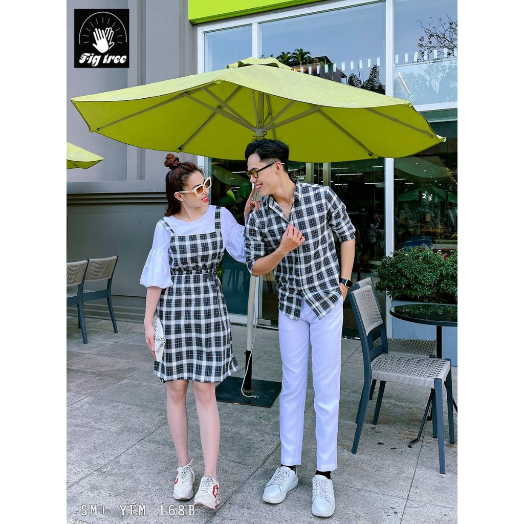 Fig TREE Double Bib Shirt Set with black and white checkered stripes, super stormy personality ...