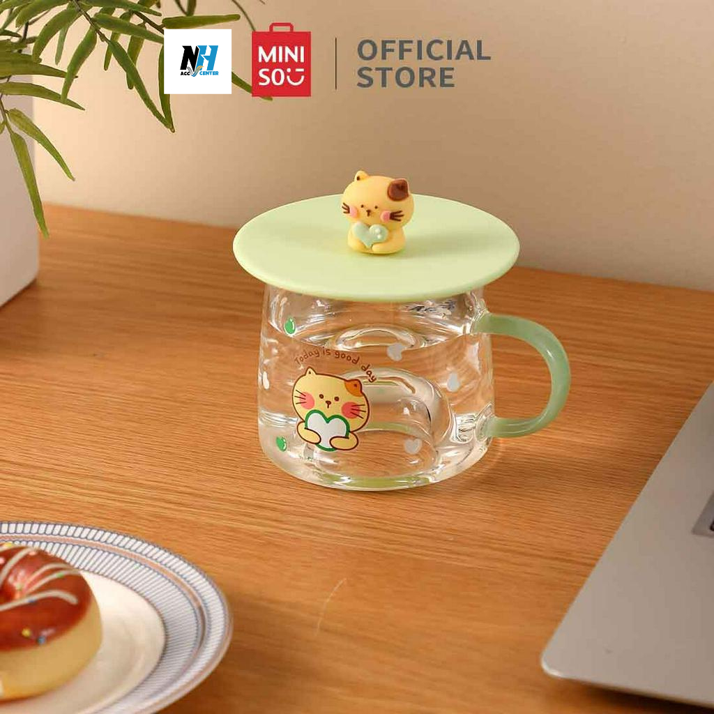 MINISO Minso 300ML Beautiful Glass Drinking Cup with Cute Aesthetic Lid ...
