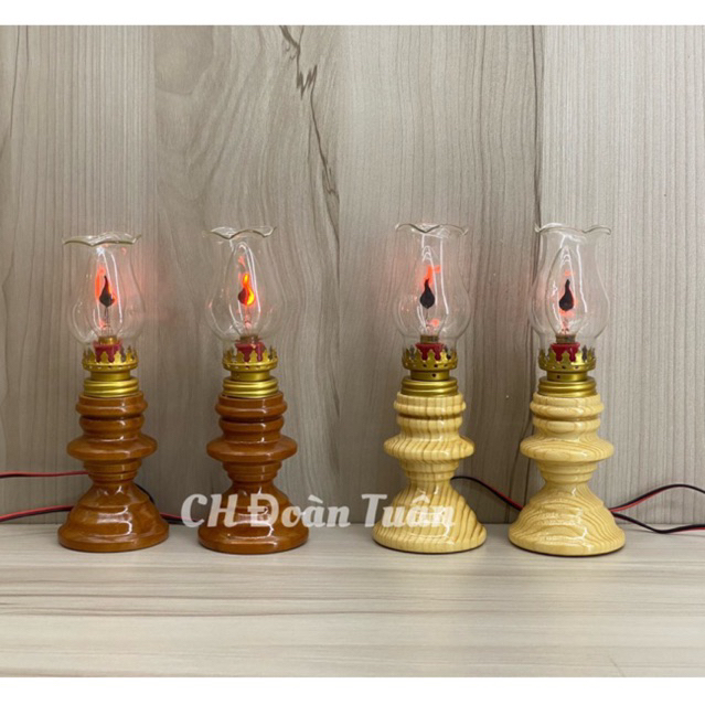 2 220V electric oil lamps, 20cm high, oil lamp style - Wooden + glass ...