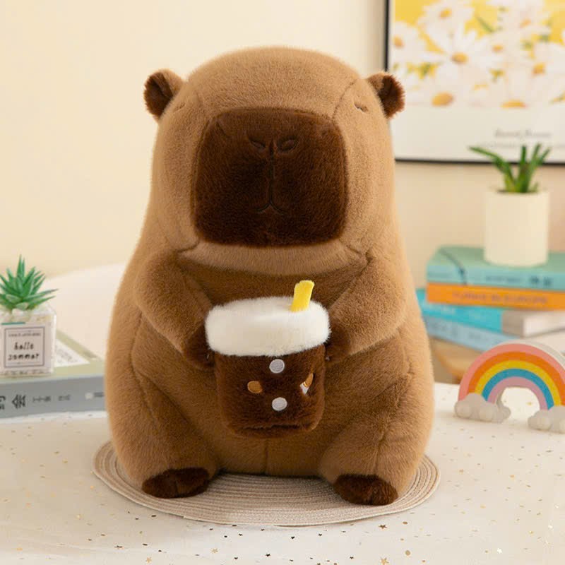 Capybara Teddy Bear Holding Milk Tea, Cute Soft Capybara Teddy Bear ...