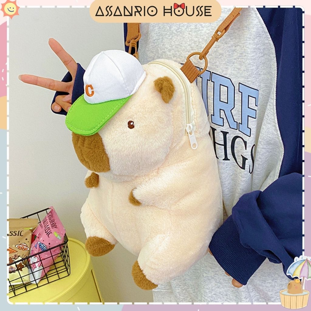 Capybara Teddy Bear Backpack Wearing Lovely Hat, Large Capybara ...