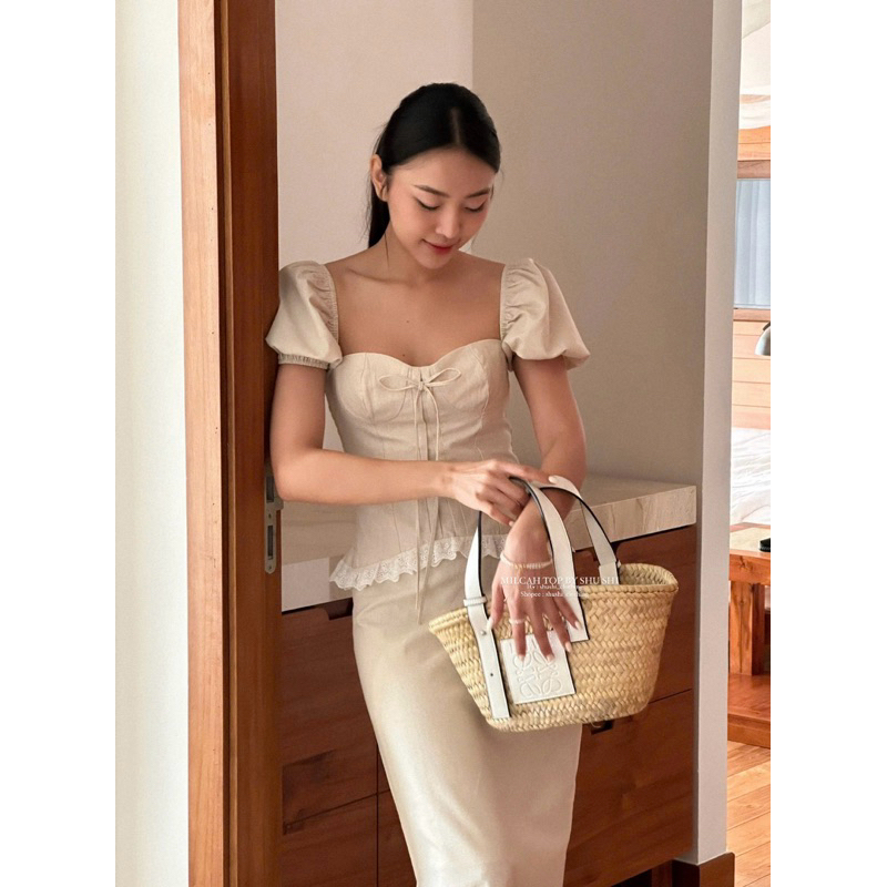 Milcah Top - Lace Puff Sleeve Shirt (original photo) | Shopee Philippines