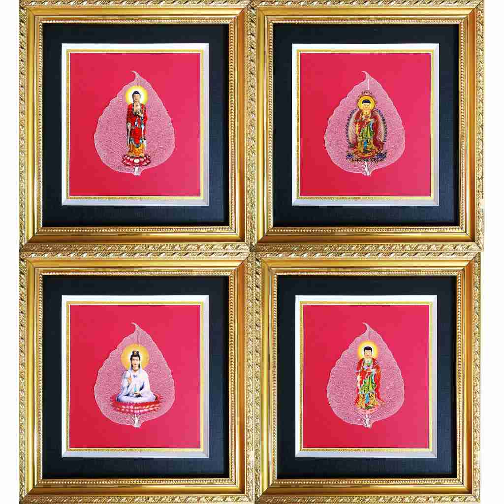 Natural Bodhi leaves printed with Buddha images with frames of many ...