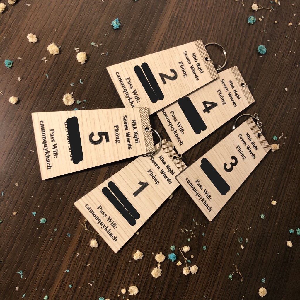 Wooden keychain engraved with room number upon request - Hotel name ...