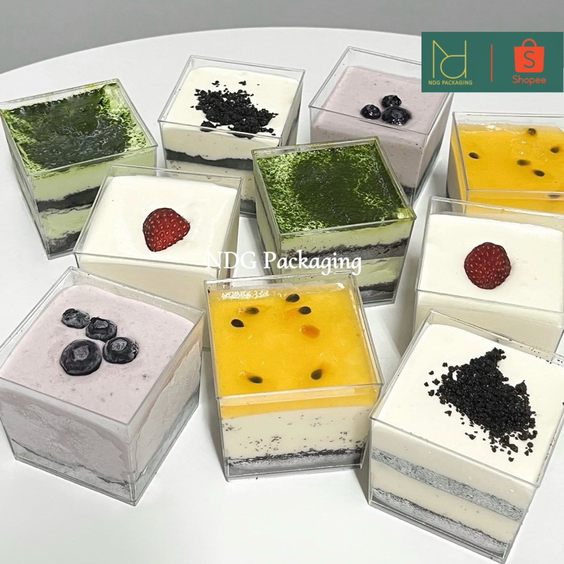 10 150ml square mica cups with lids for cold cakes, mousse, tiramisu ...