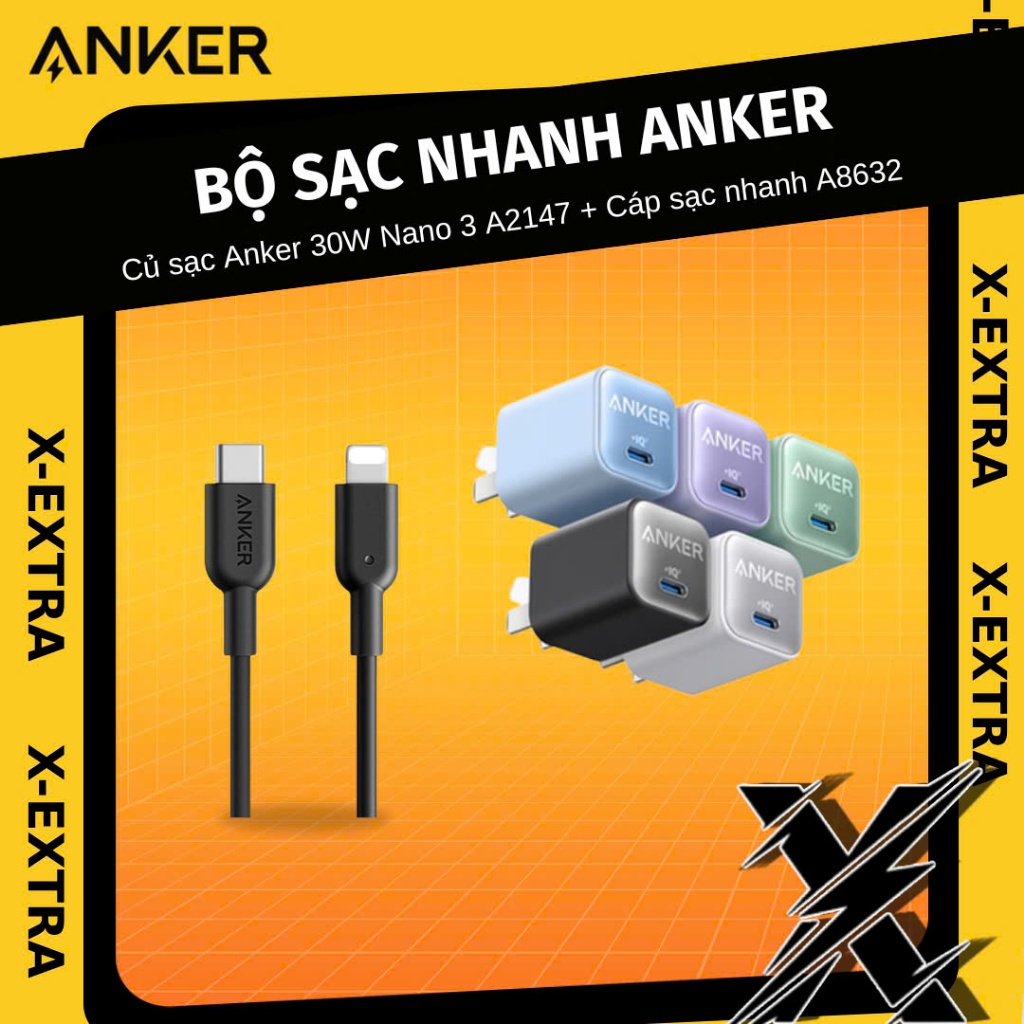 Anker 30W A2147 511 fast charger with C to L charging cord A8632 A8633 ...