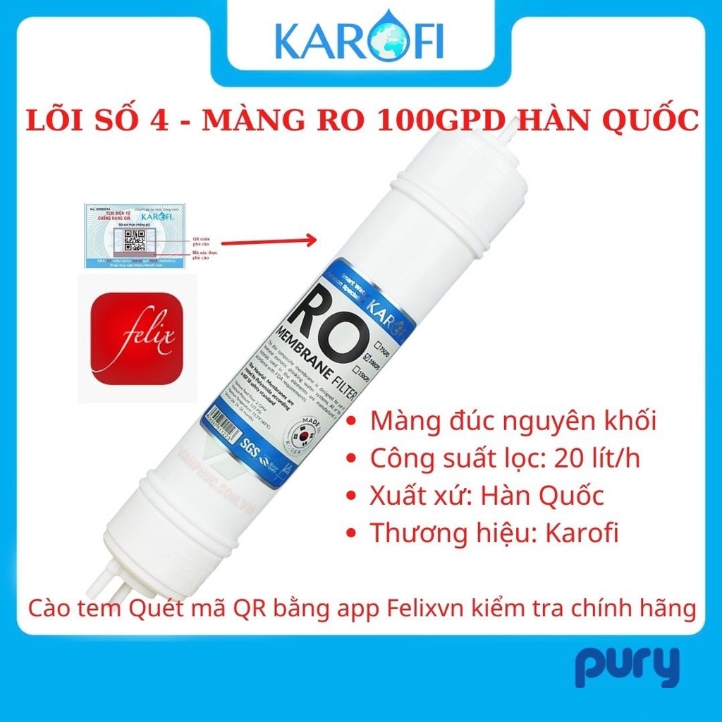 Karofi Filter Element No. 4 - Korean 100GPD RO Membrane (Capacity 20 ...