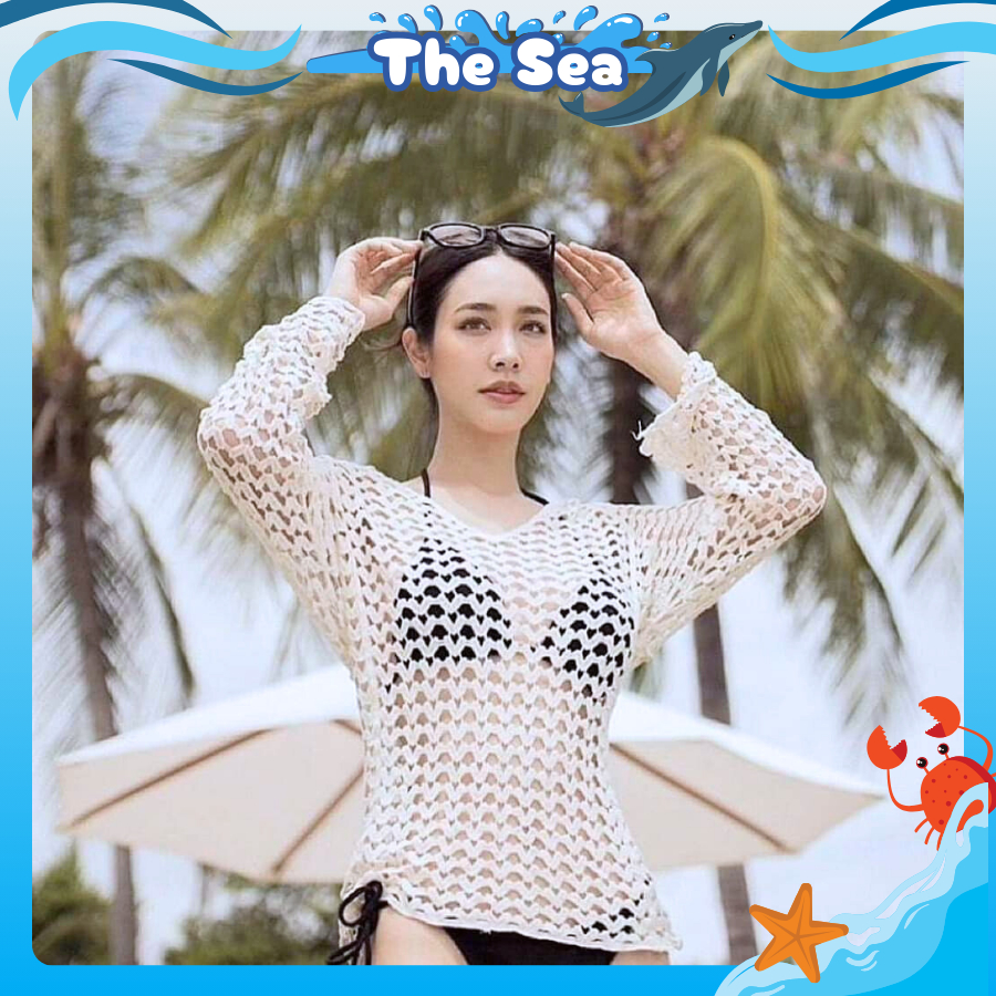 Freesize long-sleeved mesh beach jacket combined with women's bikini swimsuit The Sea 041 ...