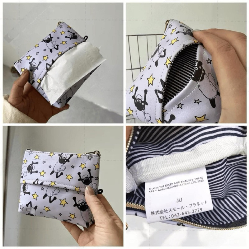 Mini Wallet made in Japan, cute purple Sheep Shaun the Sheep, tissue ...