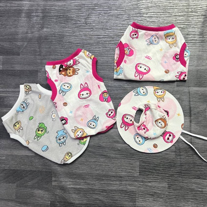 Labubu tank top, hat Combo for Dogs and Cats in designer stretch fabric ...