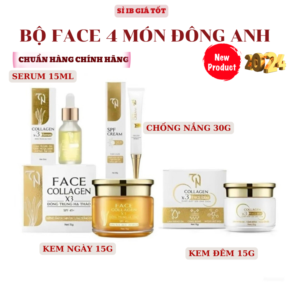 Face cream set 4 Dong anh collagen x3 (day cream + night cream + serum ...