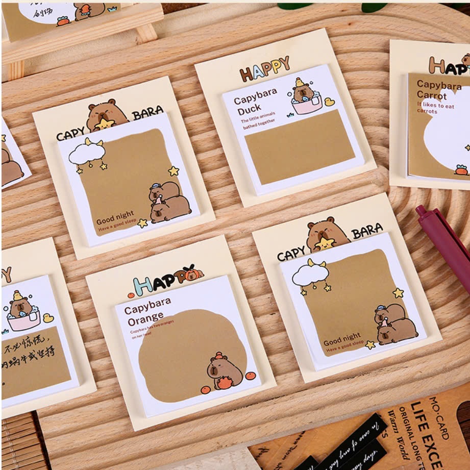 Cute Capybara pattern sticky notes, 30 sheets, size 6x6cm | Shopee ...
