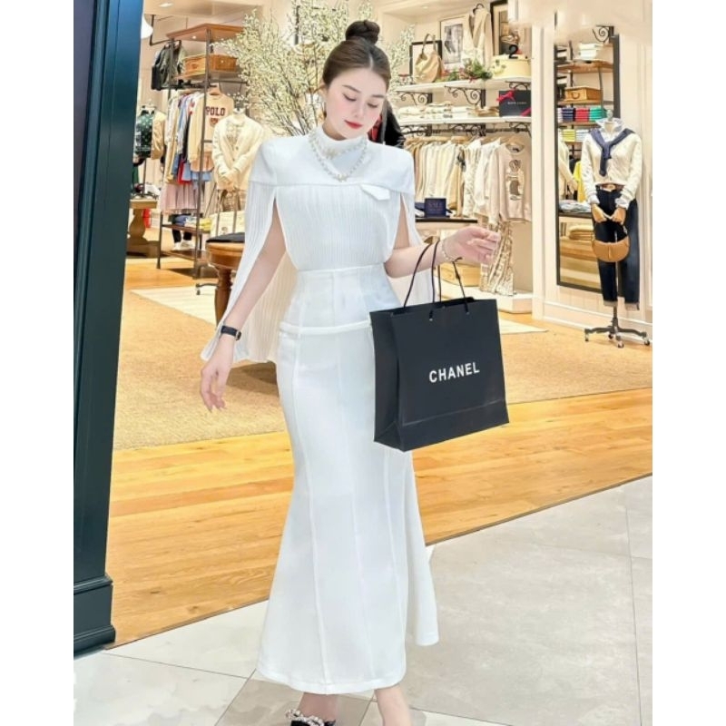 High-end designer pleated chifon dress Set hc. | Shopee Philippines