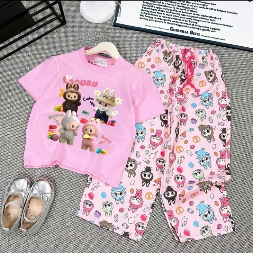 Cute LABUBU PATTERN T-SHIRT AND PANTS SET FOR GIRLS FROM 9-45KG ...