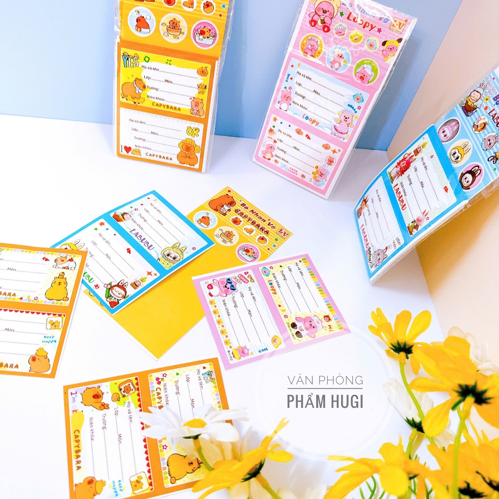 Combo of 20 cute LaBuBu Capybara and Loopy Name Stickers for students ...