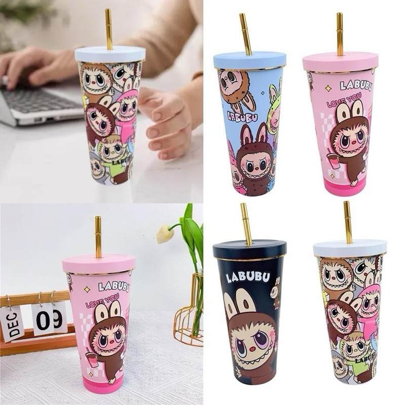 Labubu Stainless Steel 304 750ML thermos cup comes with brush and straw ...