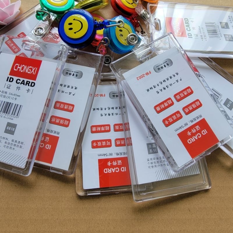 Mica card, card holder, nameplate + retractor, double-sided clear card ...