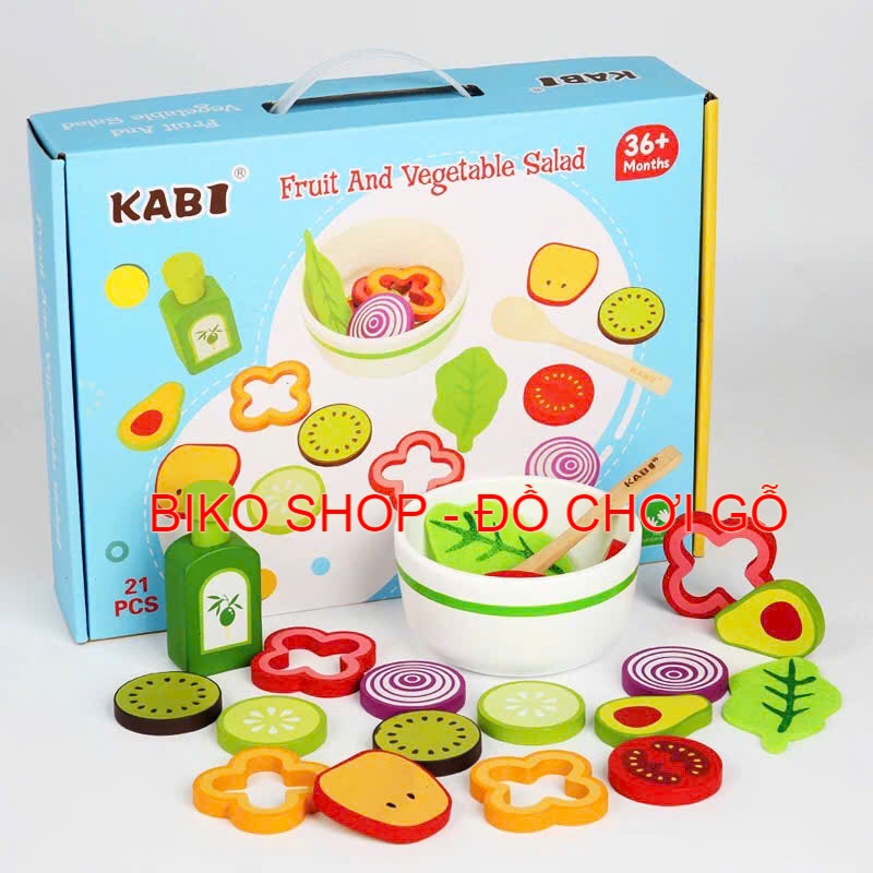 21-piece wooden fruit and vegetable SALAD toy-BIKO SHOP | Shopee ...