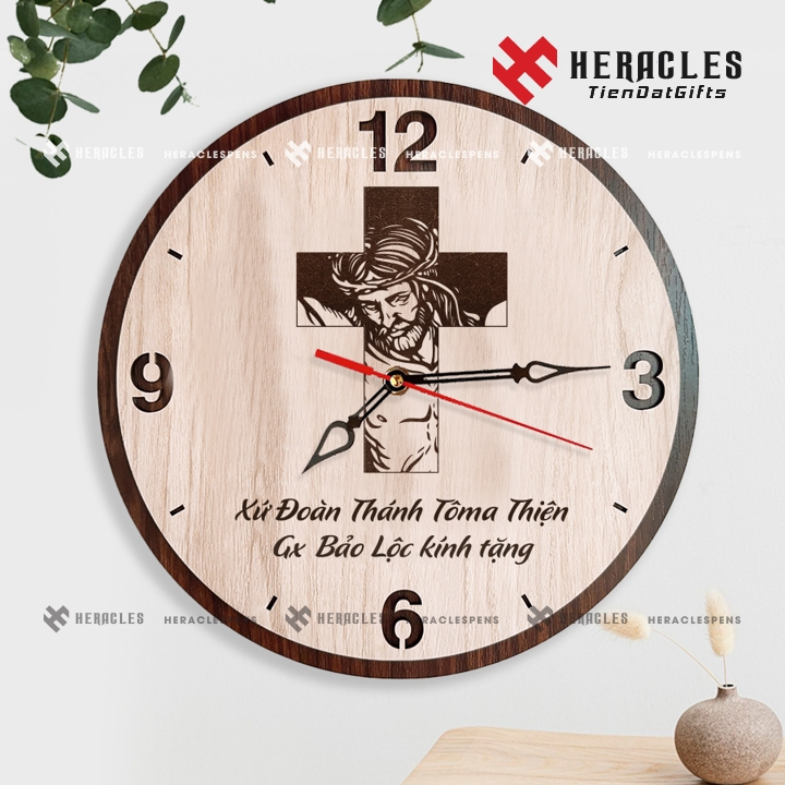 Wooden wall clock engraved with the image of Jesus Christ - Clock with ...