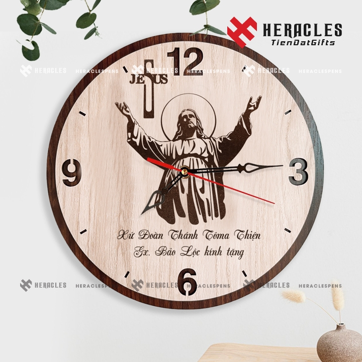 Wooden wall clock engraved with the image of Jesus Christ - Clock ...