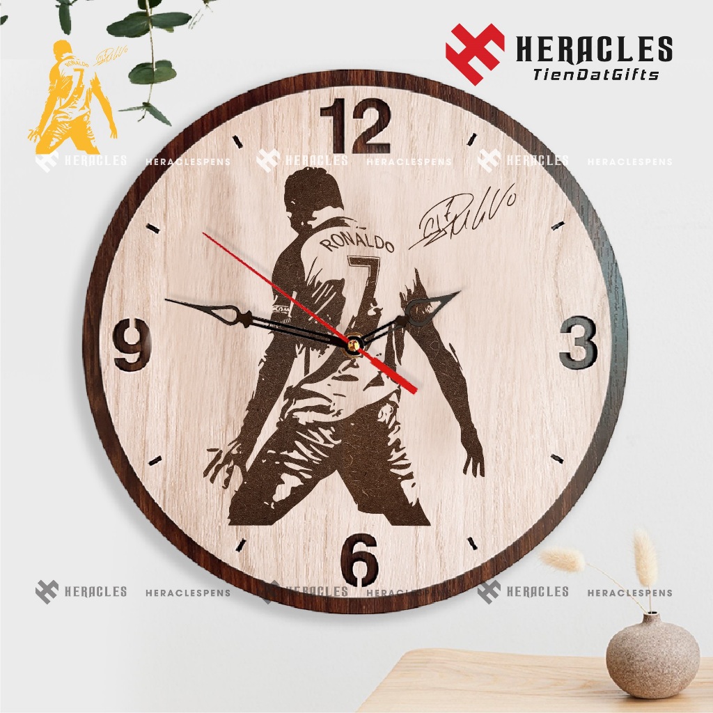 Wooden Wall Clock, engraved with football logo, image of text upon ...