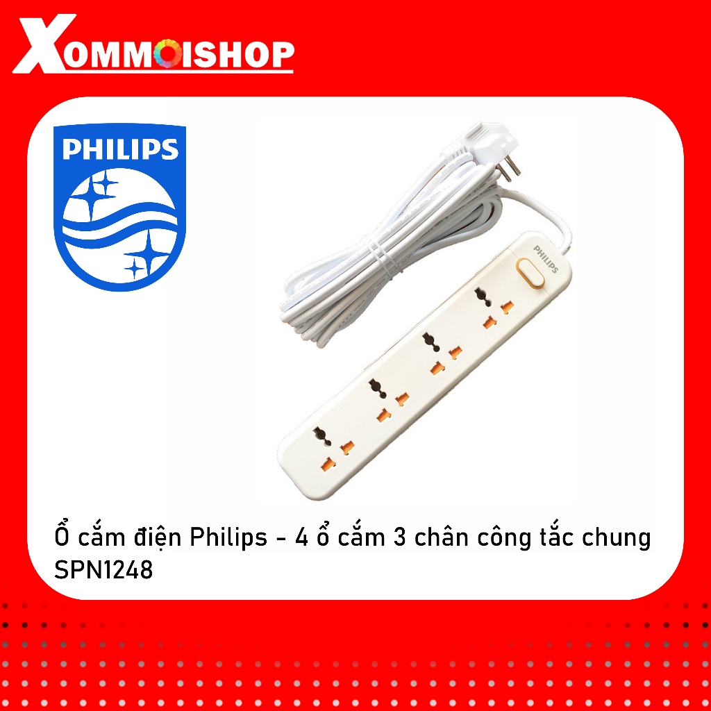 Philips power outlet - 4 sockets, 3 pins, common switch SPN1248 ...