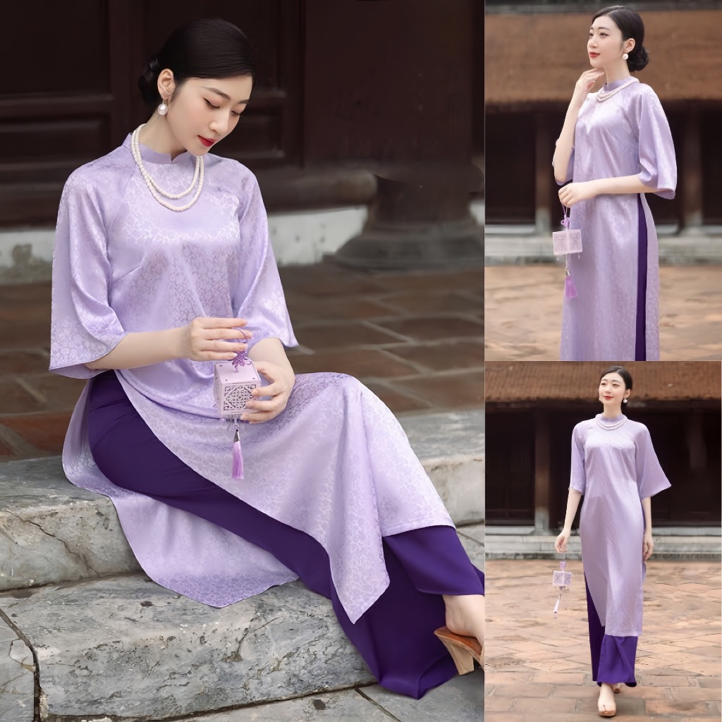 Modern ao dai with high neck and loose sleeves - High quality brocade ...