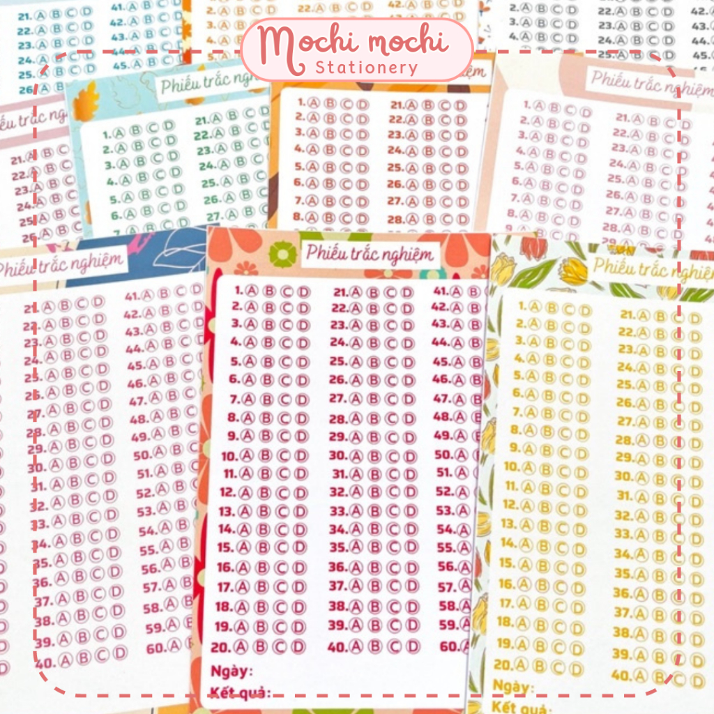 Set of 10 multiple-choice filling sheets, answer sheet of flowers ...