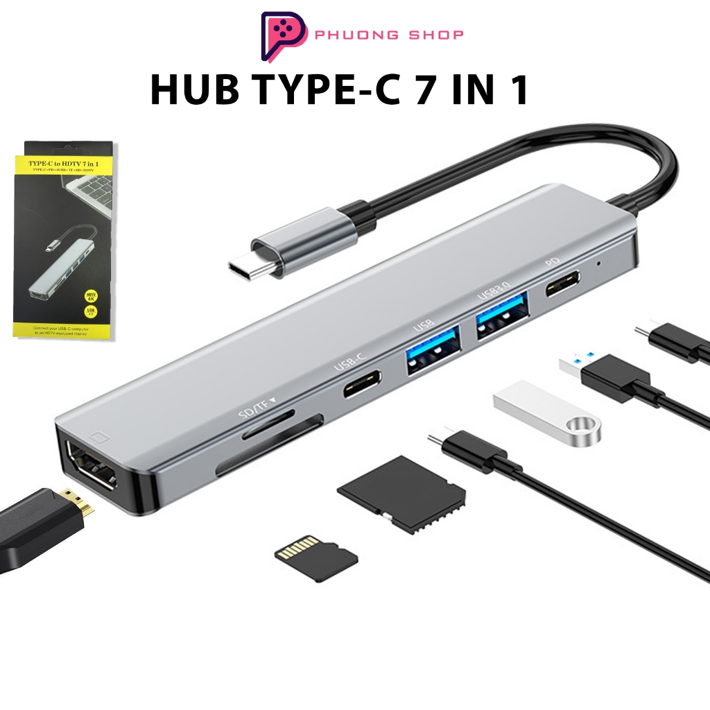 7 in 1 Type C Hub - USB C to USB 3.0, HDMI ,Thunderbolt 3 USB-C 7 in 1 ...