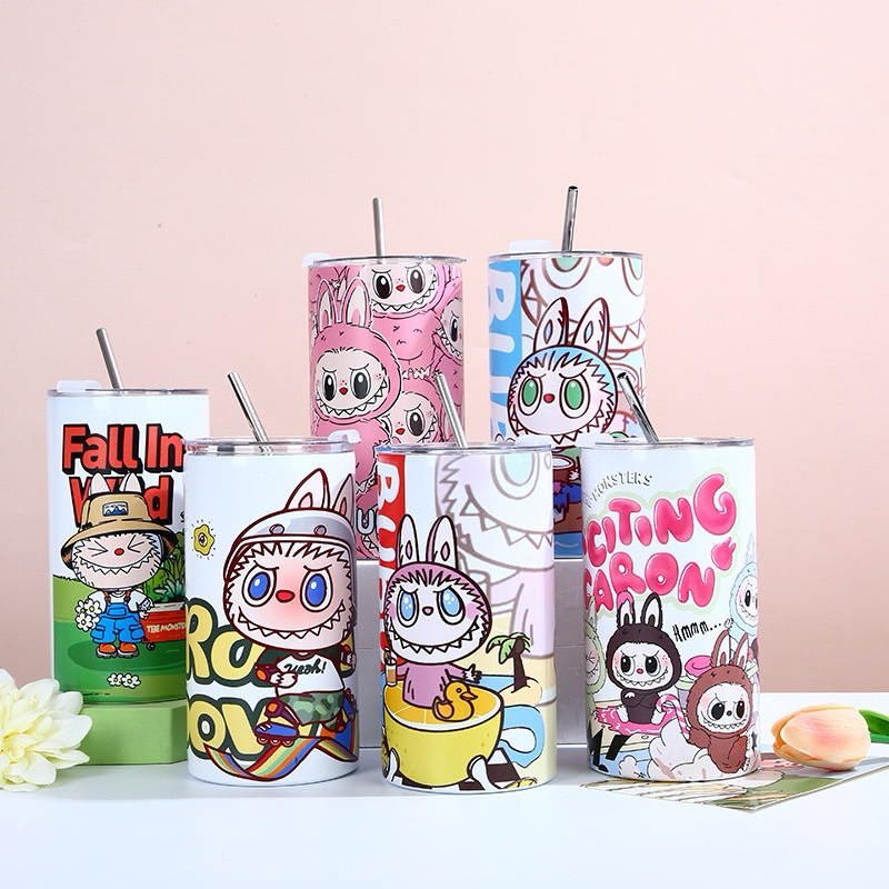 600ml thermos cup with cute Labubu pattern and 304 straw - Labubu ...