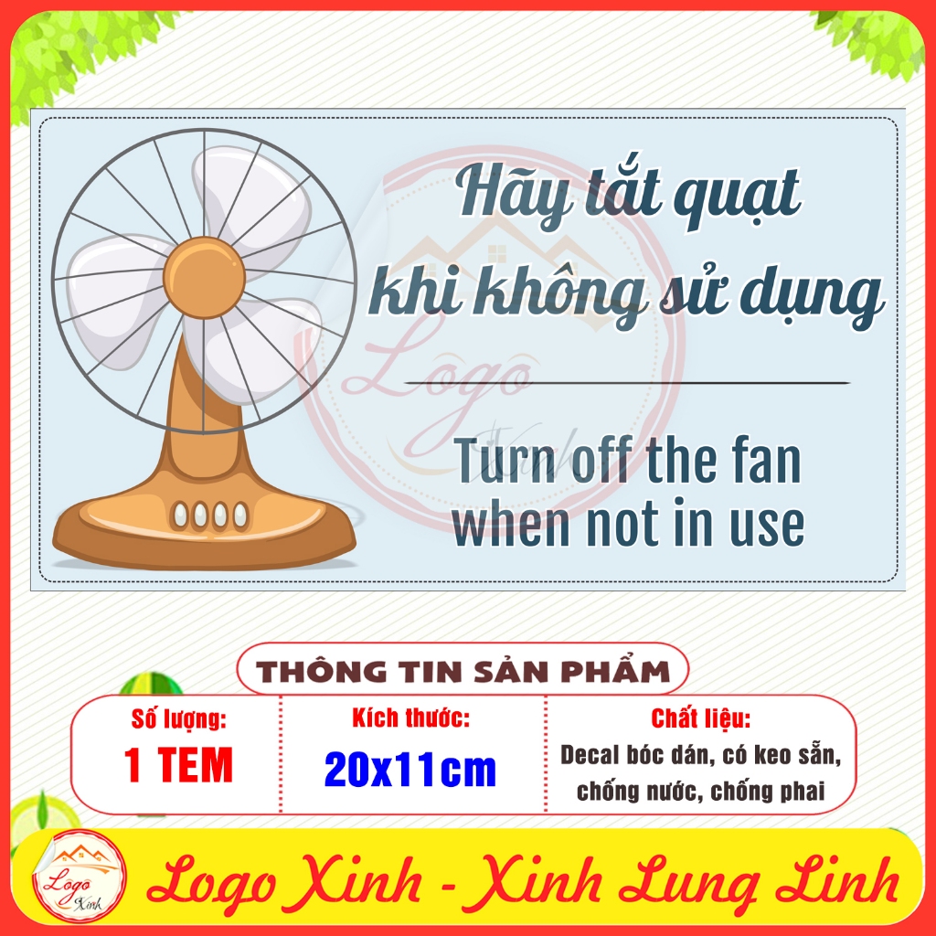 Logo Stamp Sticker Reminds to Turn Off The Fan When Not In Use to Save ...