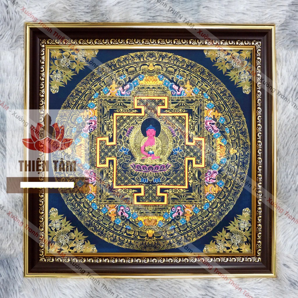 Amitabha Buddha Mandala wall painting 36x36cm in glossy fabric, genuine ...