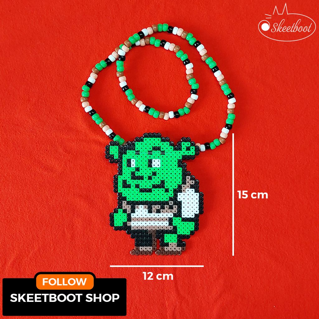 Kandi Shrek Bracelet WITH LED LIGHT - perler Shrek Necklace - rave edm ...