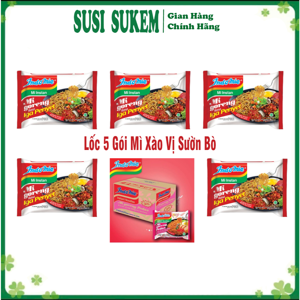 Lot of 5 Packs of InDoMie Dry Stir-Fried Noodles - Spicy Beef Rib ...