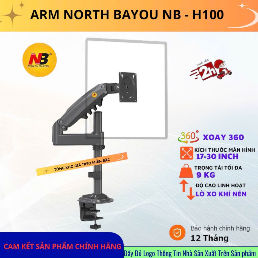 North BAYOU NB H100 COMPUTER MONITOR Bracket 17 - 30 inches/ 360 DEGREE ROTATION / GENUINE ...