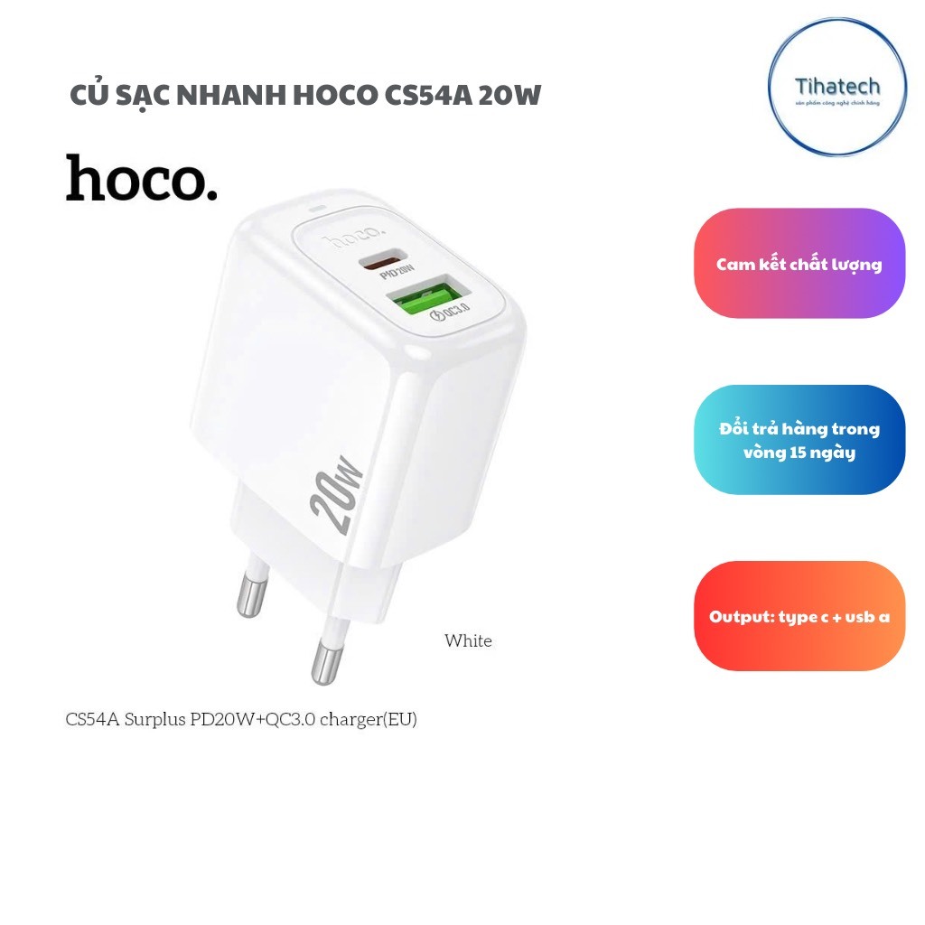 HOCO CS54A 20w fast charger set of 2 charging ports type C PD20w and ...