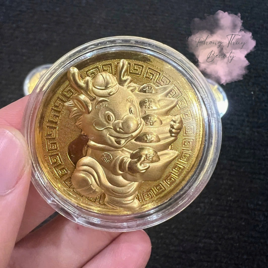 Combo of 10 Gold Leaf Coins Dragon Holding Lucky Gold Bar, Golden ...